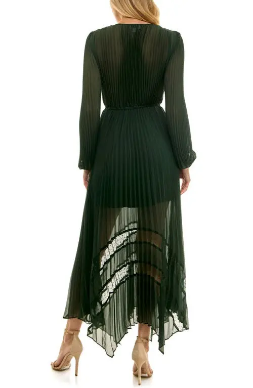 SOCIALITE Long Sleeve Lace Inset Pleated Chiffon Dress