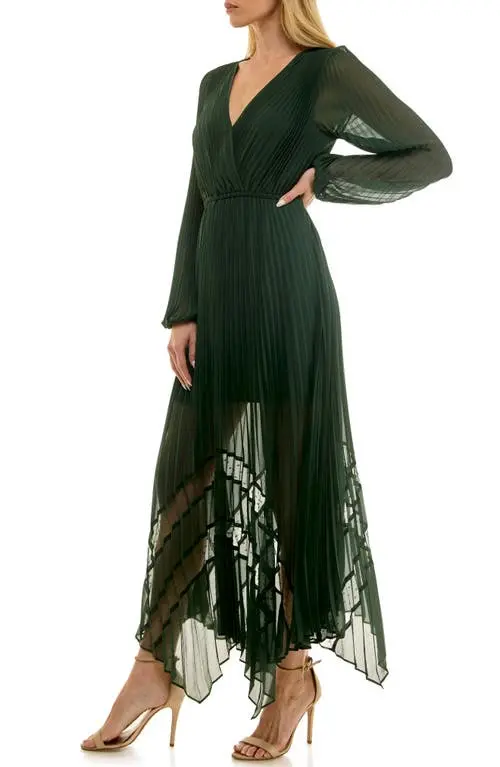 Socialite Long Sleeve Lace Inset Pleated Chiffon Dress In Deep Hunter - 32%  Off | Editorialist
