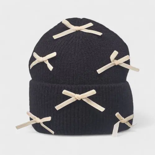 A LITTLE OBSESSED Bow Knit Beanie - Black