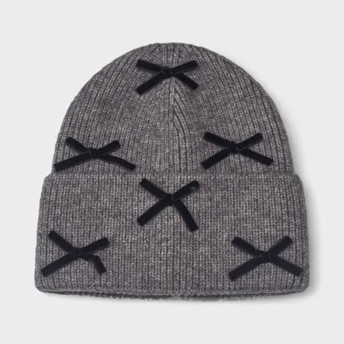 A LITTLE OBSESSED Bow Knit Beanie - Grey