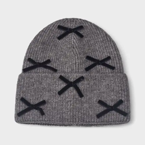 A LITTLE OBSESSED Bow Knit Beanie - Grey