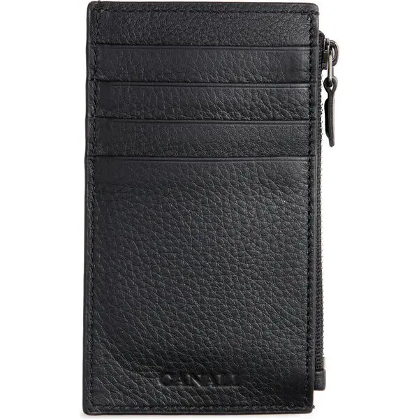 Canali Tumbled Calfskin Card Holder With Zip - Black