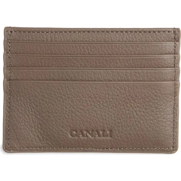 Canali Tumbled Calfskin Card Holder - Dark Beige