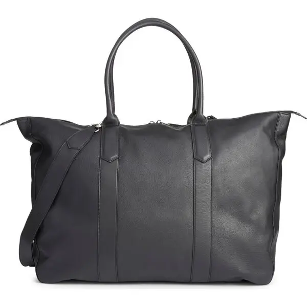 Canali Tumbled Calfskin Weekender Bag - Black