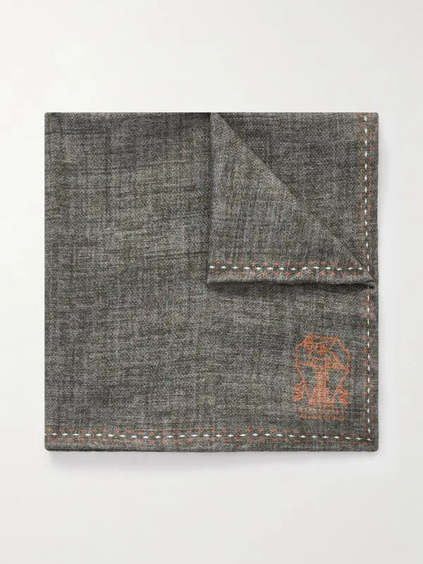 Brunello Cucinelli Logo-print Silk Pocket Square - Gray