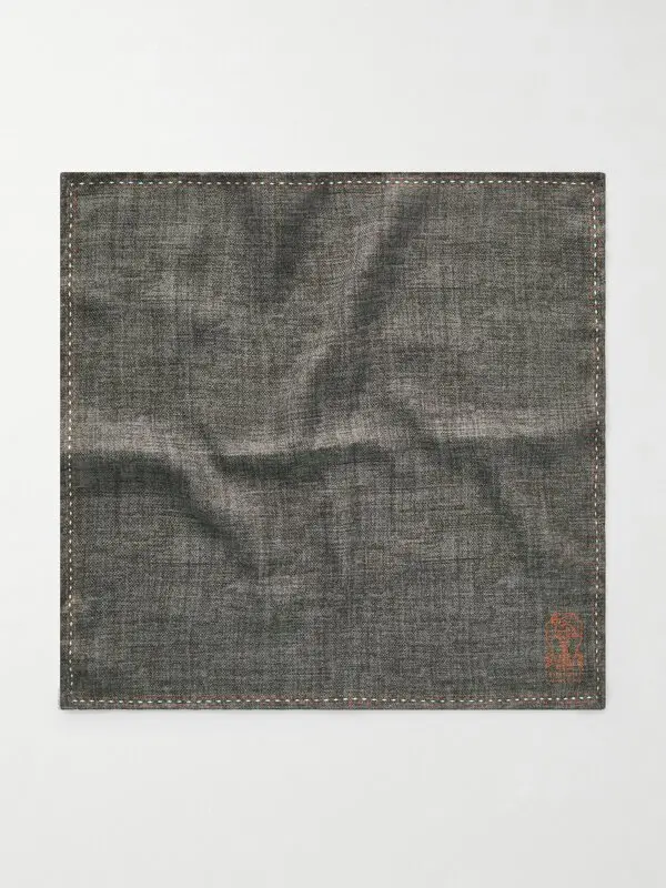 Brunello Cucinelli Logo-print Silk Pocket Square - Gray