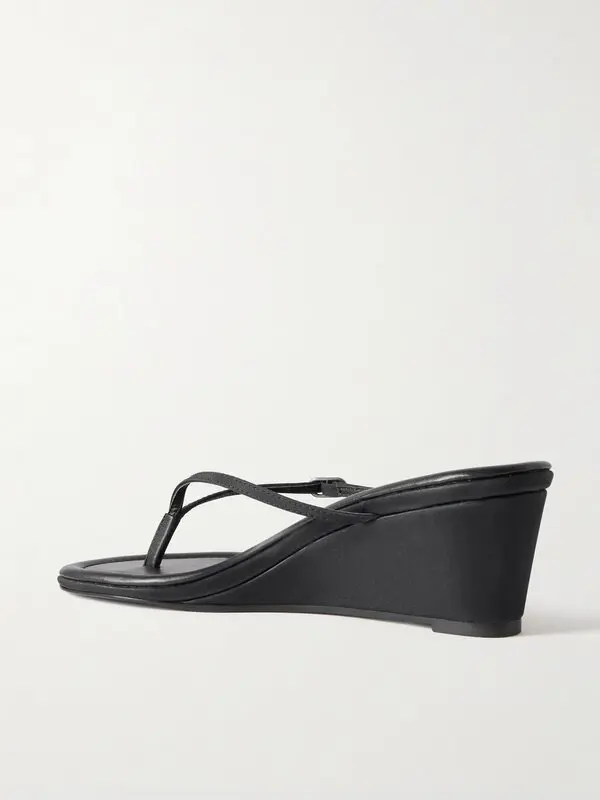 ST. AGNI Petit Belt Recycled-satin Wedge Sandals