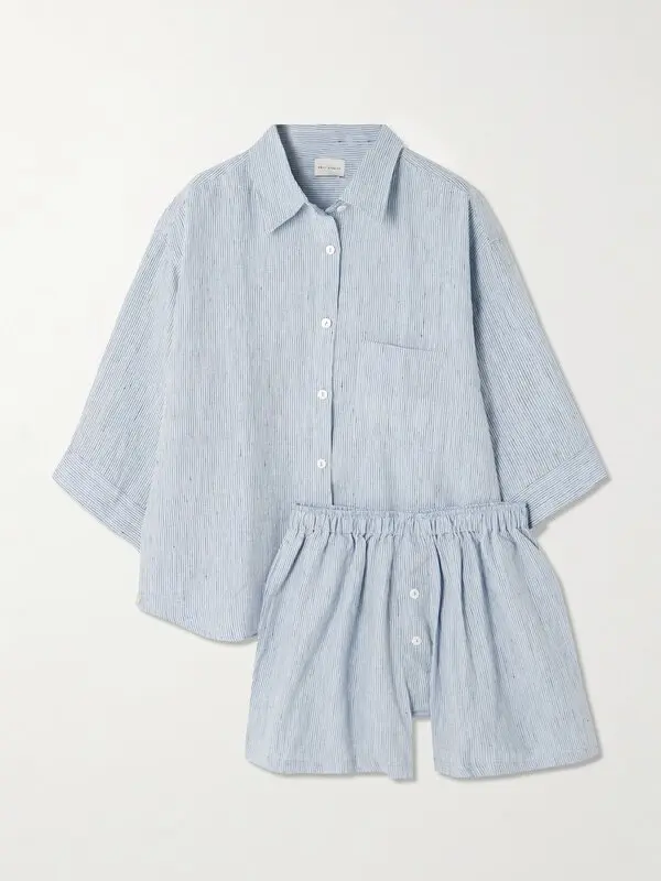 DEIJI STUDIOS The 03 Striped Washed-linen Shirt And Shorts Set - Blue