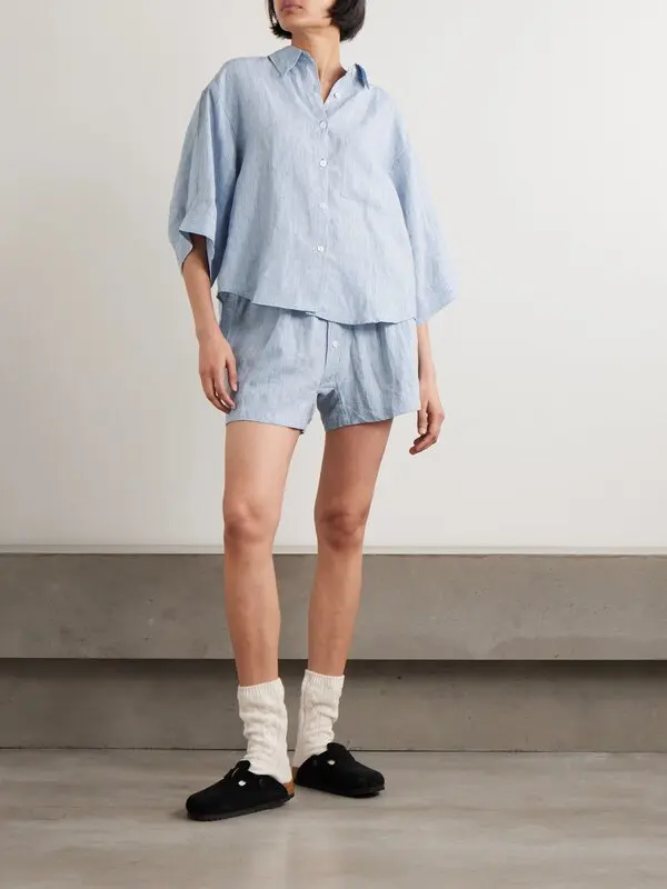 DEIJI STUDIOS The 03 Striped Washed-linen Shirt And Shorts Set