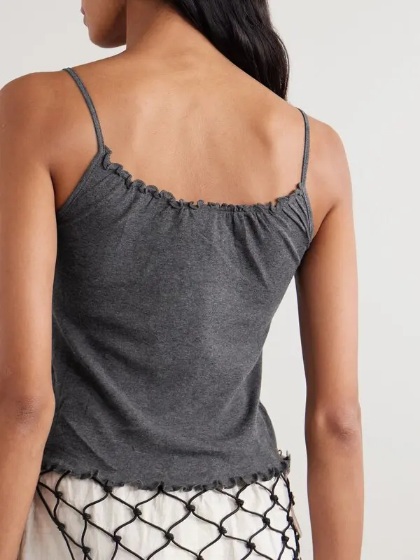 DEIJI STUDIOS Flounce Shirred Cotton And Wool-blend Tank - Gray