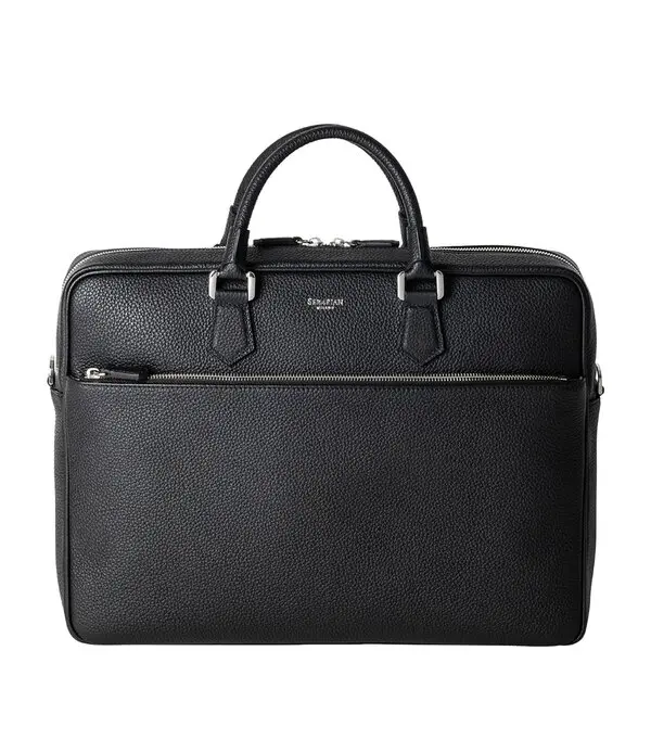 SERAPIAN Slim Cachimere Leather Briefcase - Black