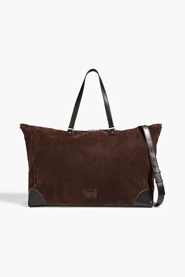 Paul Smith Leather-trimmed Ribbed Suede Duffle Bag - Chocolate