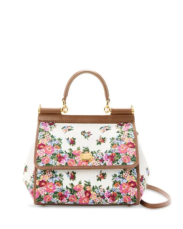 Dolce & Gabbana Floral Top Handle Bag - Camel