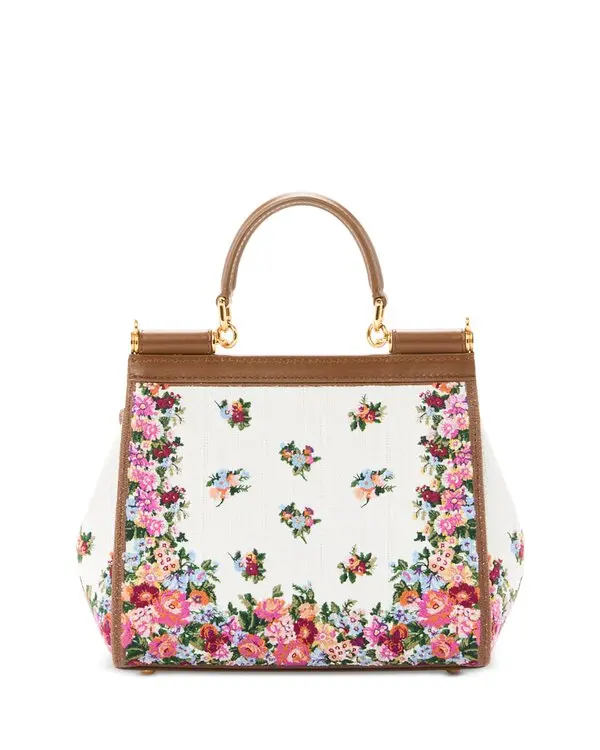 Dolce & Gabbana Floral Top Handle Bag - Camel
