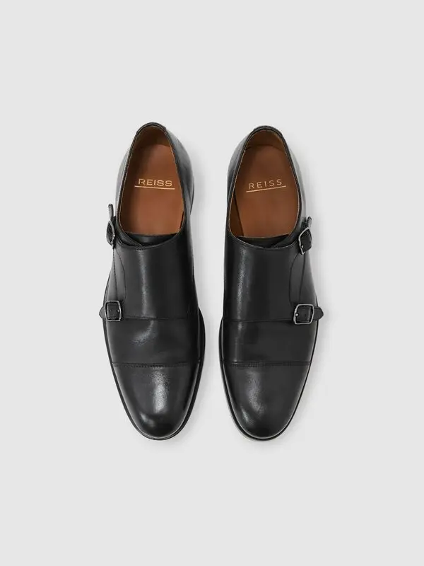 REISS Amalfi Leather Double Monk Strap Shoes