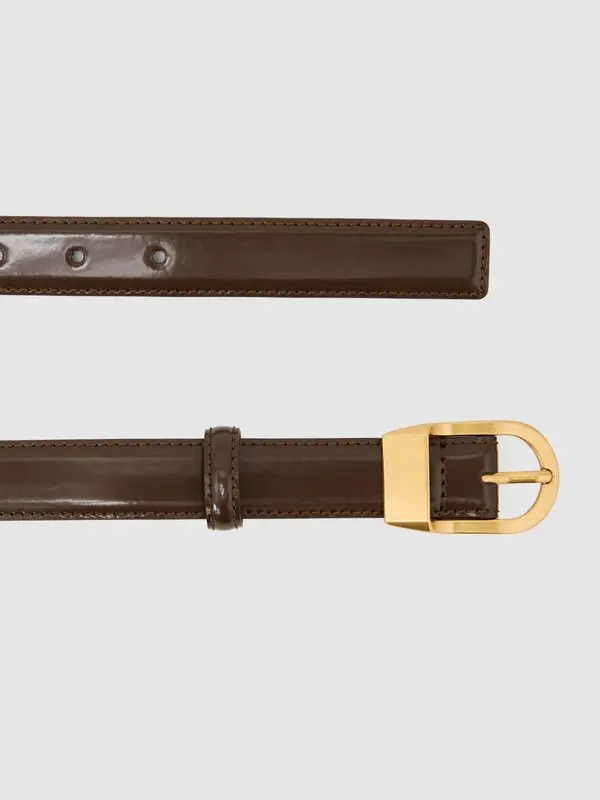 REISS Hazel Leather Curved-buckle Belt - Chocolate