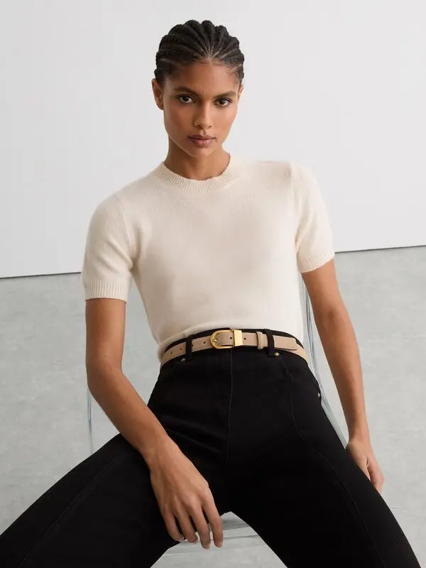 REISS Hazel Leather Curved-buckle Belt - Stone