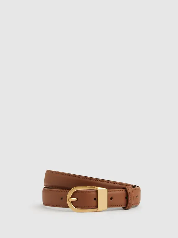 REISS Hazel Leather Curved-buckle Belt - Tan
