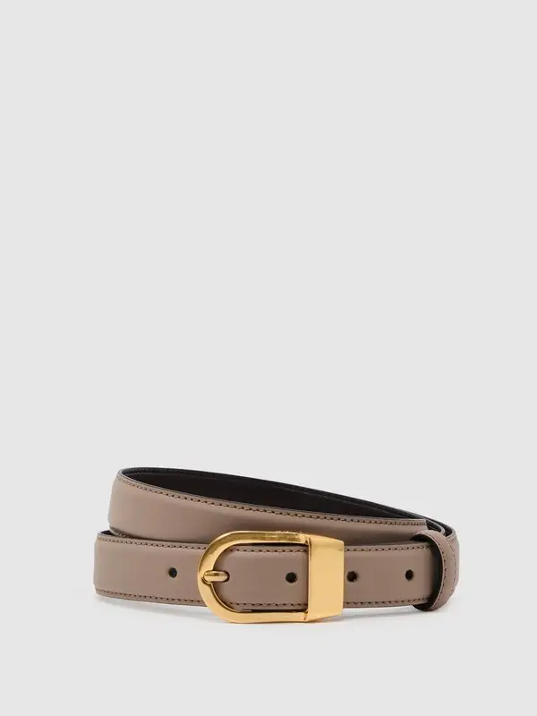 REISS Leather Curved-buckle Belt - Taupe