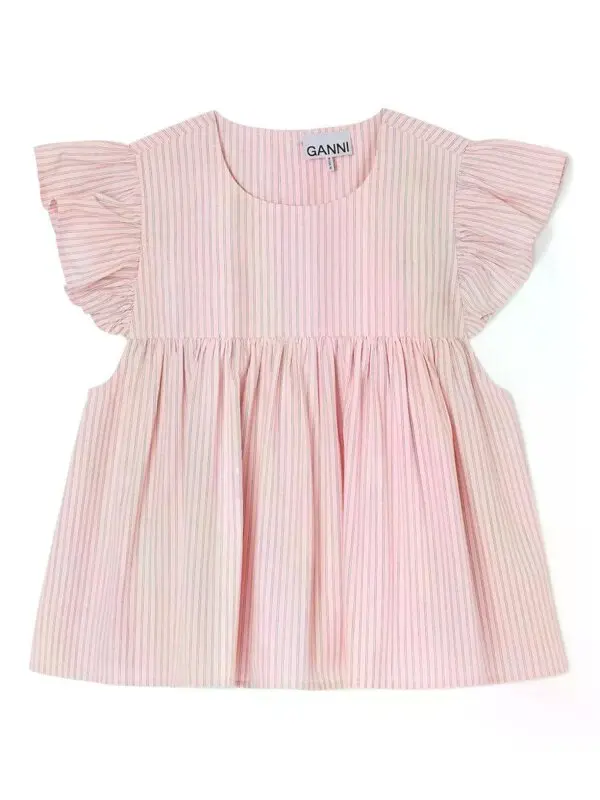 GANNI Striped Top With Frill Detail