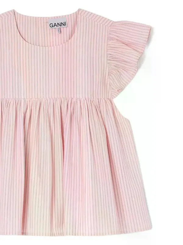 GANNI Striped Top With Frill Detail
