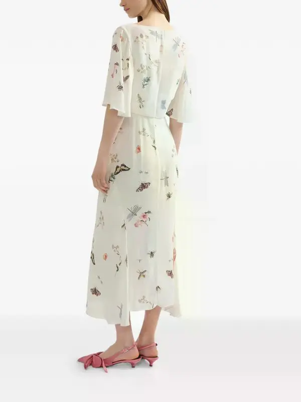 Erdem Printed Midi Dress With Flutter Sleeves