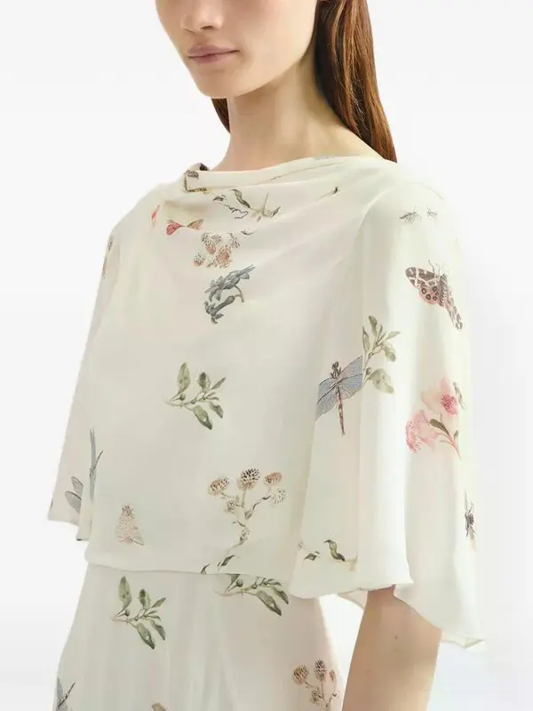 Erdem Printed Midi Dress With Flutter Sleeves