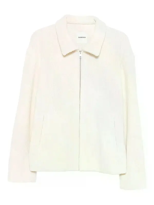 Sandro Knit-effect Jacket With Shirt Collar - Neutrals