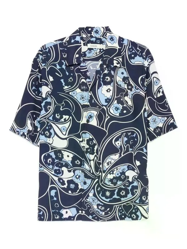 Sandro Loose-fit Print Shark Collar Shirt - Blue