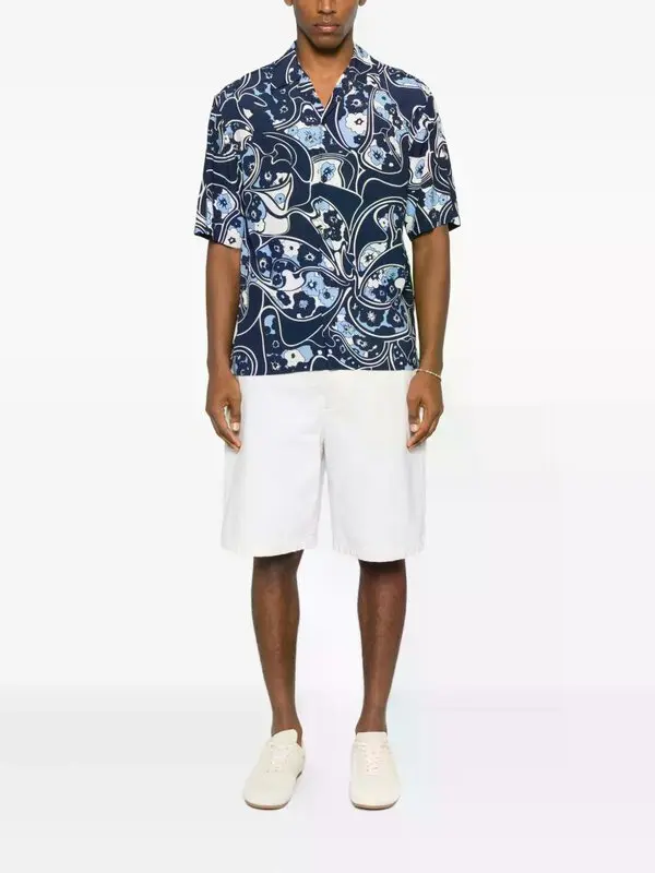 Sandro Loose-fit Print Shark Collar Shirt - Blue