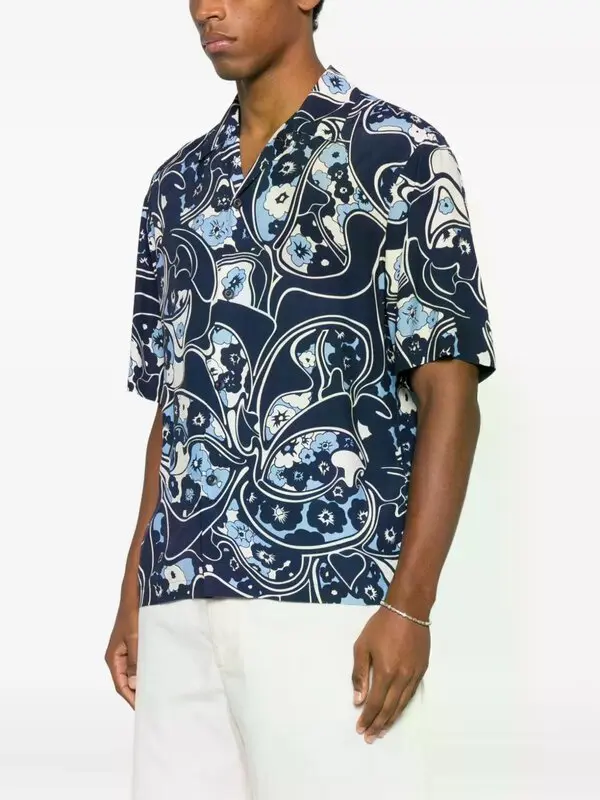 Sandro Loose-fit Print Shark Collar Shirt - Blue