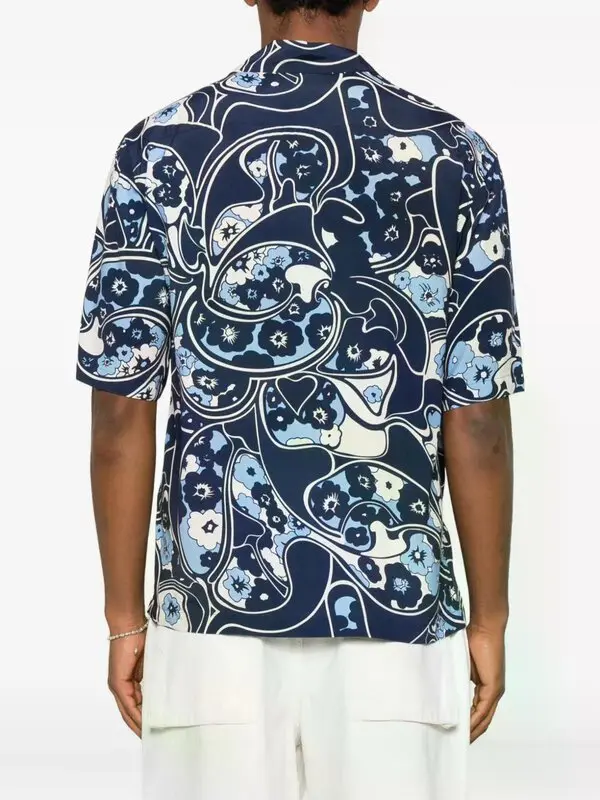 Sandro Loose-fit Print Shark Collar Shirt - Blue