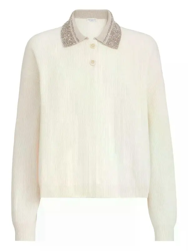 Brunello Cucinelli Embellished Point Collar Sweater