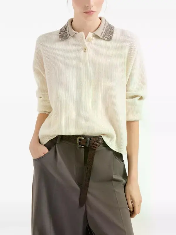 Brunello Cucinelli Embellished Point Collar Sweater