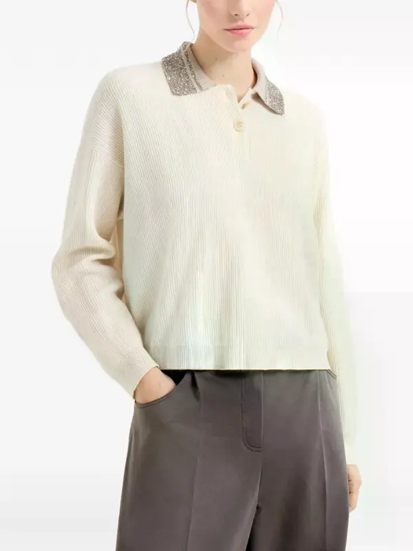 Brunello Cucinelli Embellished Point Collar Sweater