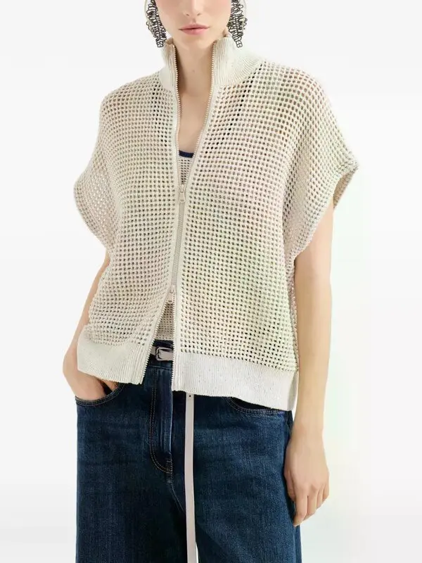 Brunello Cucinelli Cotton Net-knitting Cardigan - Neutrals