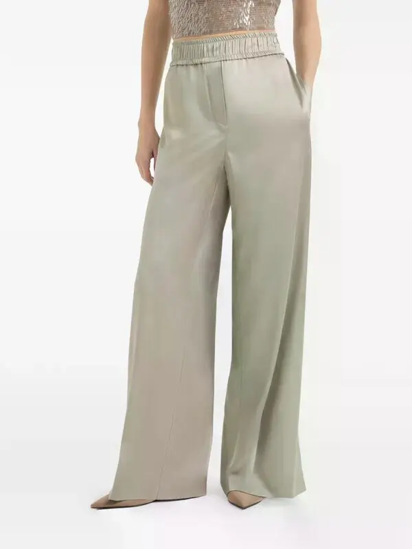 Brunello Cucinelli Wide Leg Palazzo Pants With Elasticated Waistband - Green