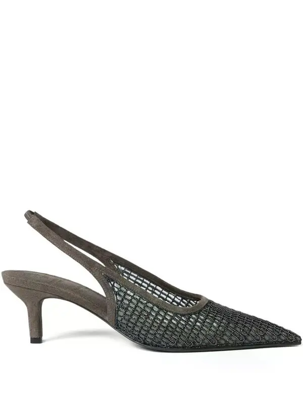 Brunello Cucinelli Net Embroidery Slingback Pumps
