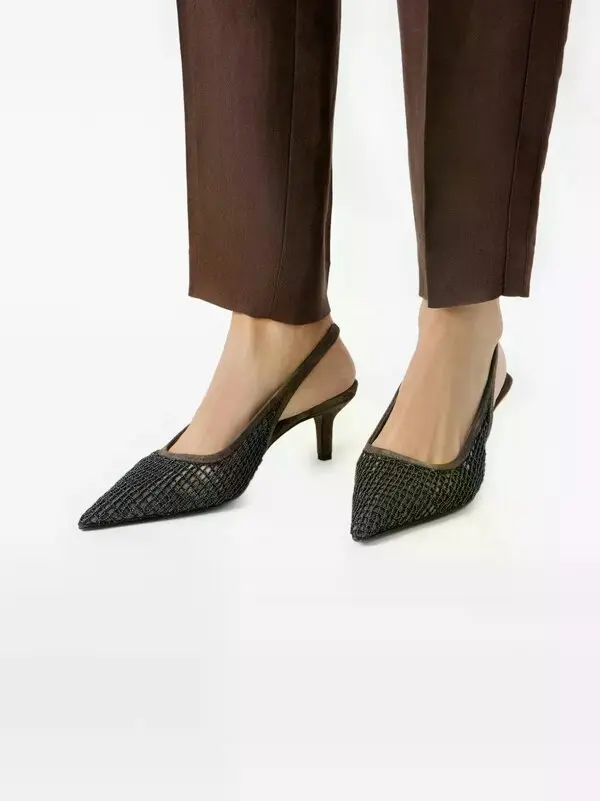 Brunello Cucinelli Net Embroidery Slingback Pumps