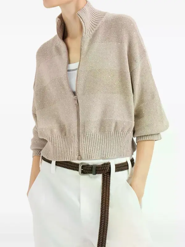 Brunello Cucinelli Striped Zip Cardigan