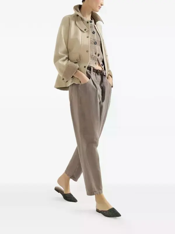 Brunello Cucinelli Garment-dyed Trousers With Monili Embellishment