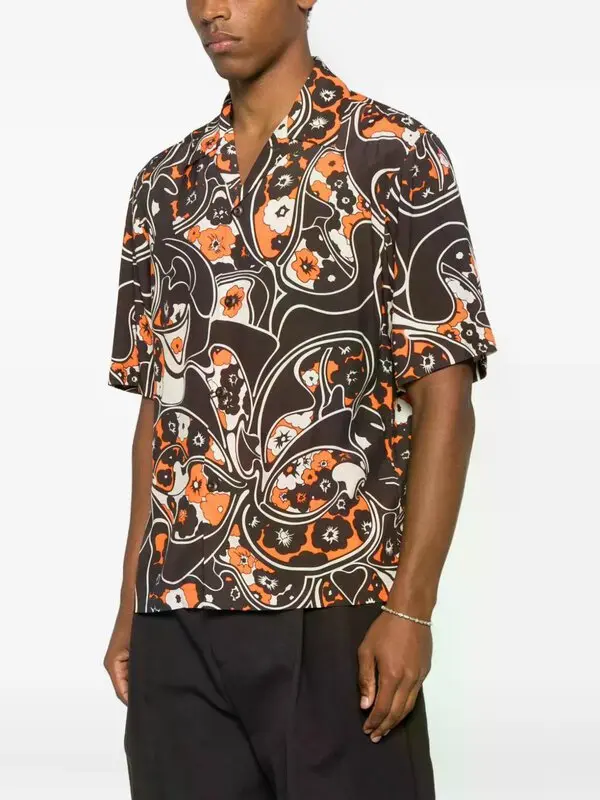 Sandro Loose-fit Print Shark Collar Shirt - Brown