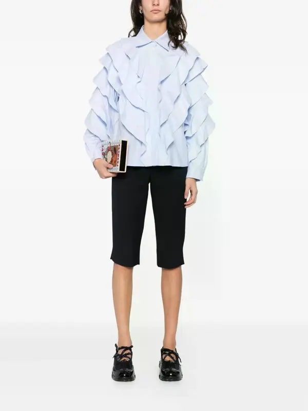 Sandro Ruffled Cotton Blend Shirt - Blue