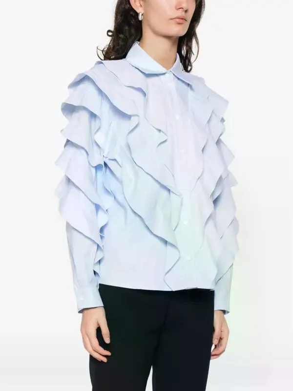 Sandro Ruffled Cotton Blend Shirt - Blue