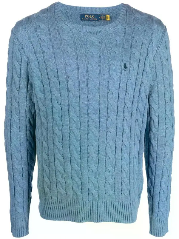 Polo Ralph Lauren Logo-embroidered Cable-knit Sweatshirt - Blue