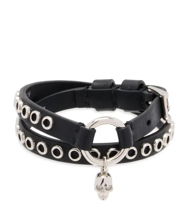 Alexander McQueen Leather Bracelet With Skull Charm - Black