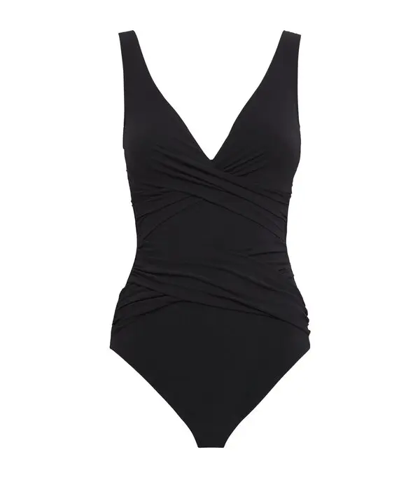 Shan Ruched V-neck One-piece Swimsuit - Black