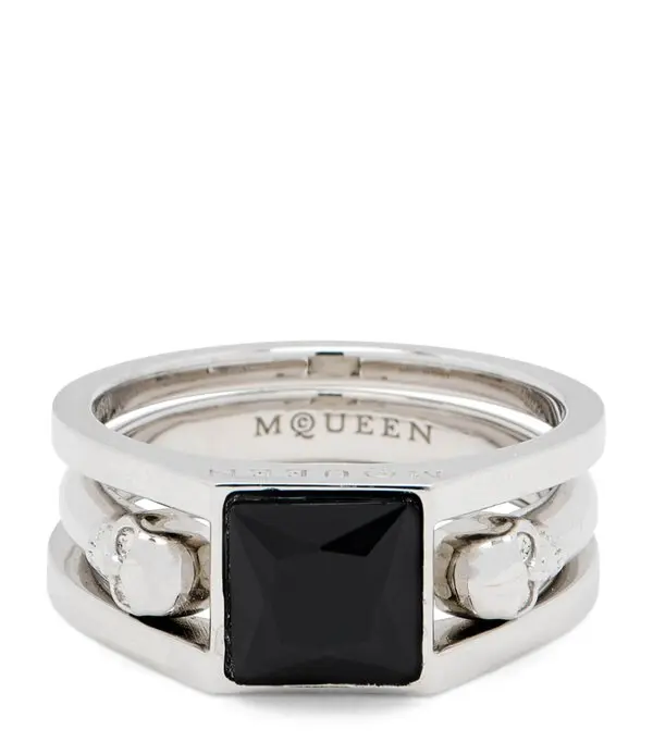 Alexander McQueen Embellished Twin Skull Ring - Black