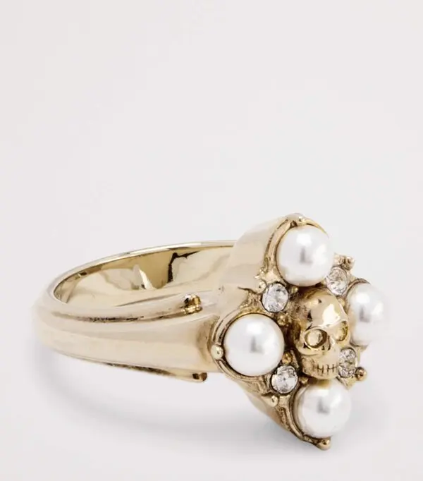Alexander McQueen Embellished Skull Ring - Black