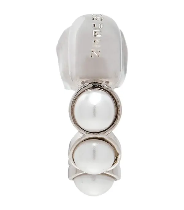 Alexander McQueen Faux Pearl And Skull Single Hoop Earring - Black
